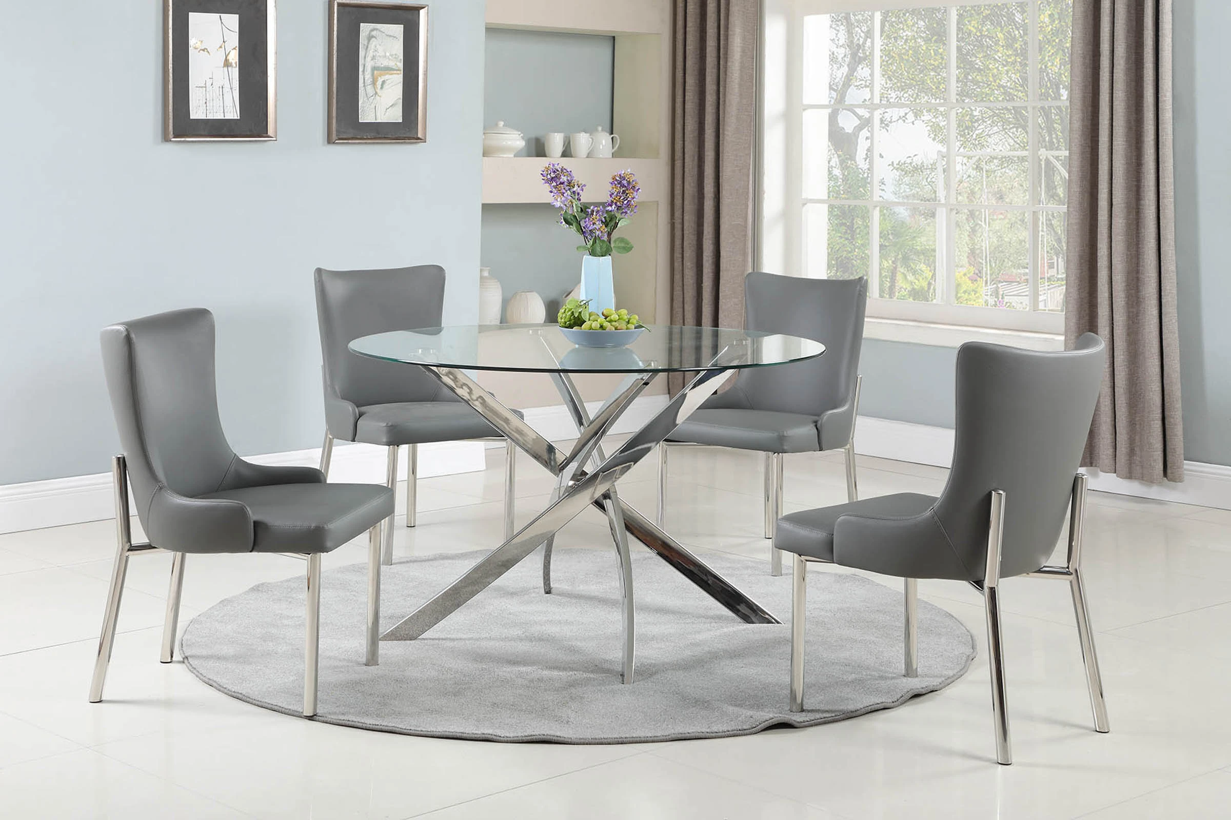 5 Piece Costco Grey PU Round Dining Table Set